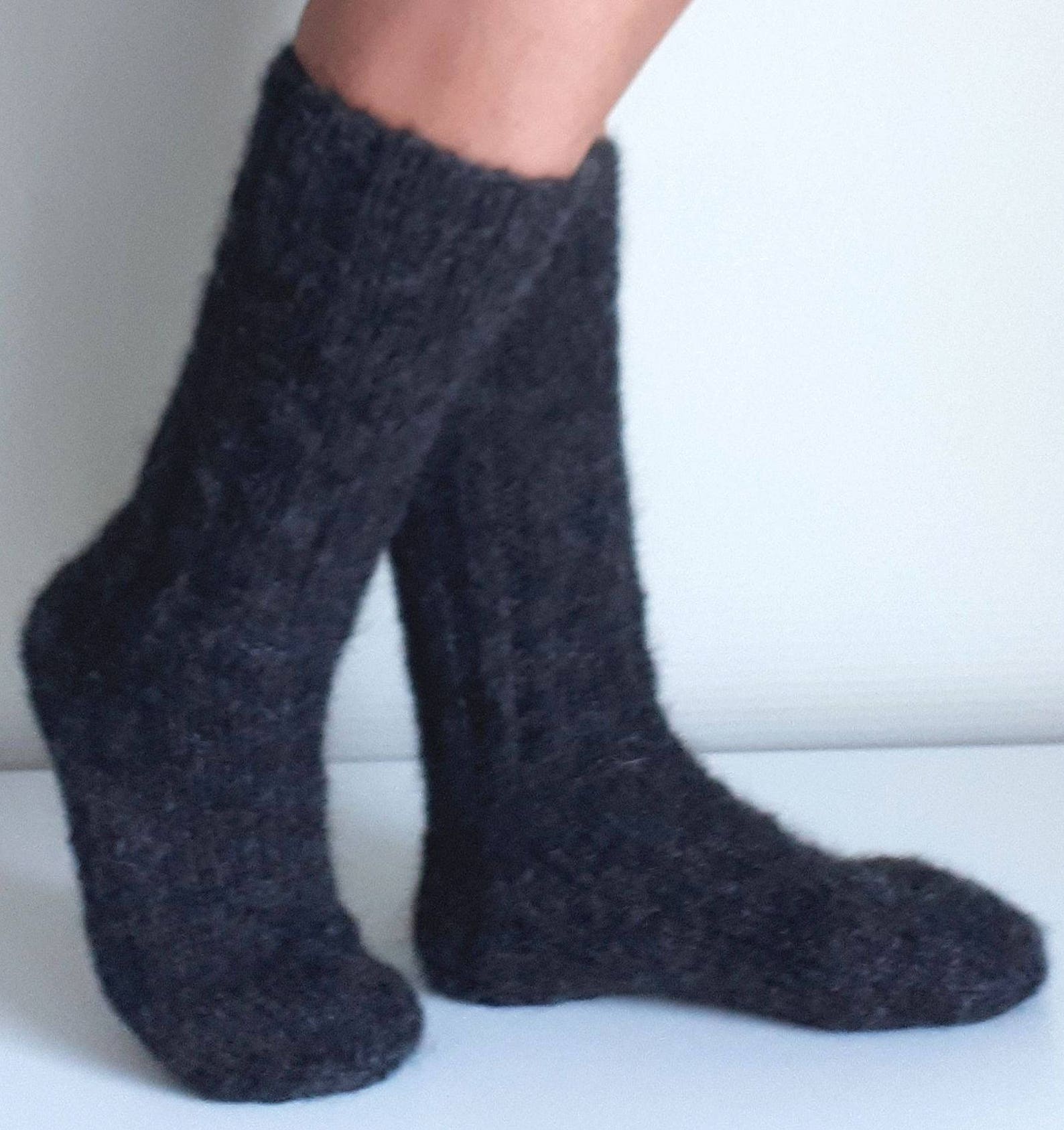 Dark Grey Angora Socks. Pure Angora Wool Yarn. Soft and Comfy. Hand ...