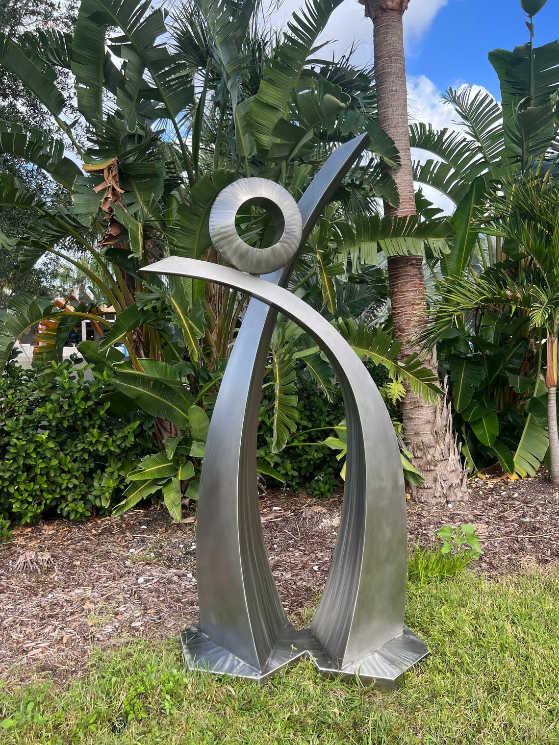 Large Abstract Yard Decor, Stainless Steel Garden Art, Polished Metal ...