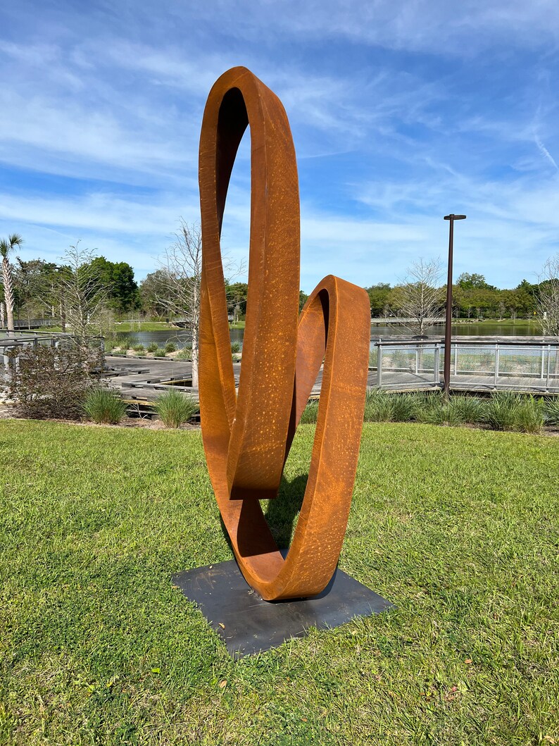 Large Corten Steel Lawn Sculpture, Rustic Möbius Outdoor Art, Yard ...
