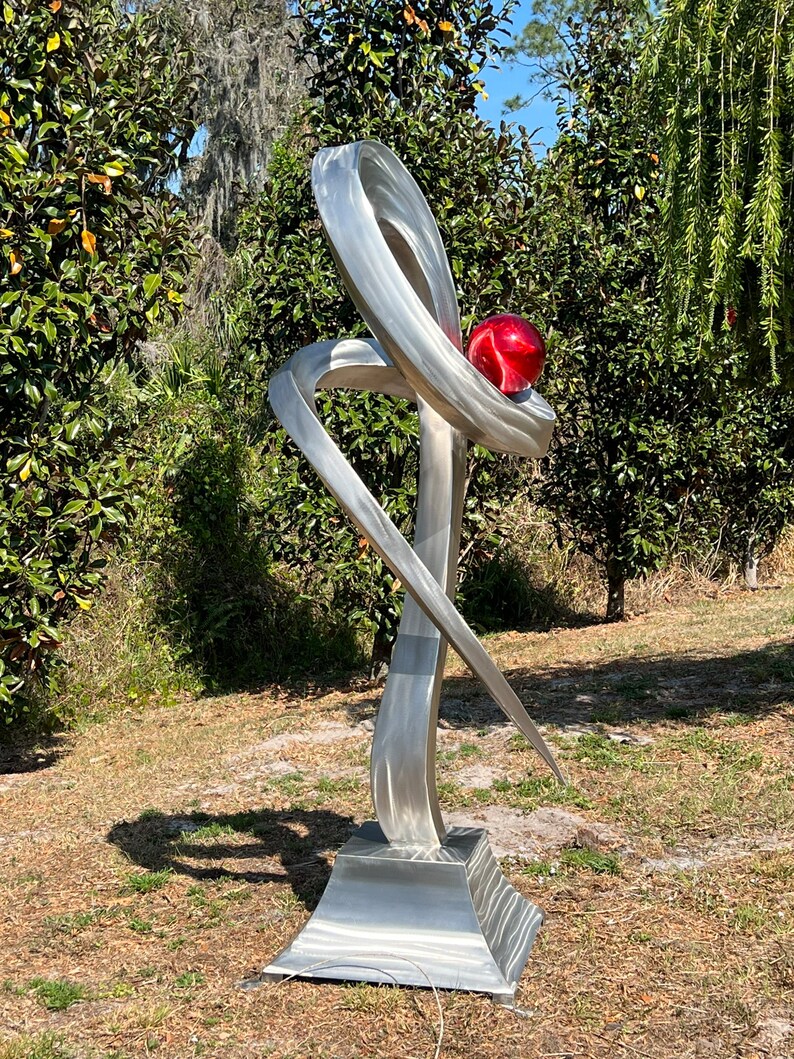 Large Abstract Outdoor Metal Sculpture, Elegant Steel Sculpture With ...