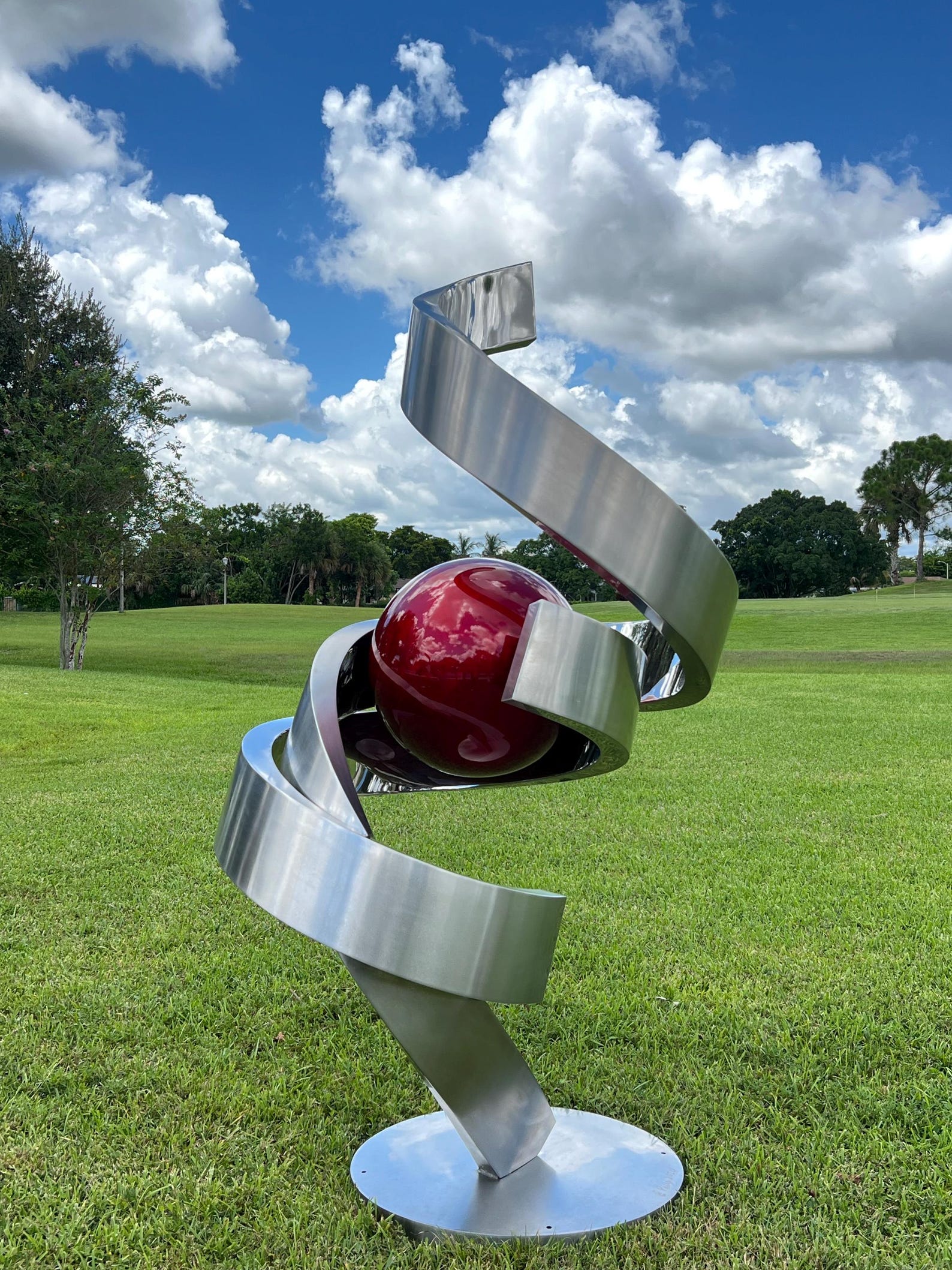 Abstract Ribbon Sculpture, Large Garden Statue, High Polished Stainless ...