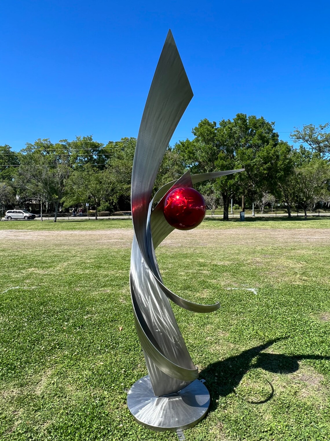 Metal Garden Art, Abstract Steel Sphere Sculpture, Large Ribbons - Etsy