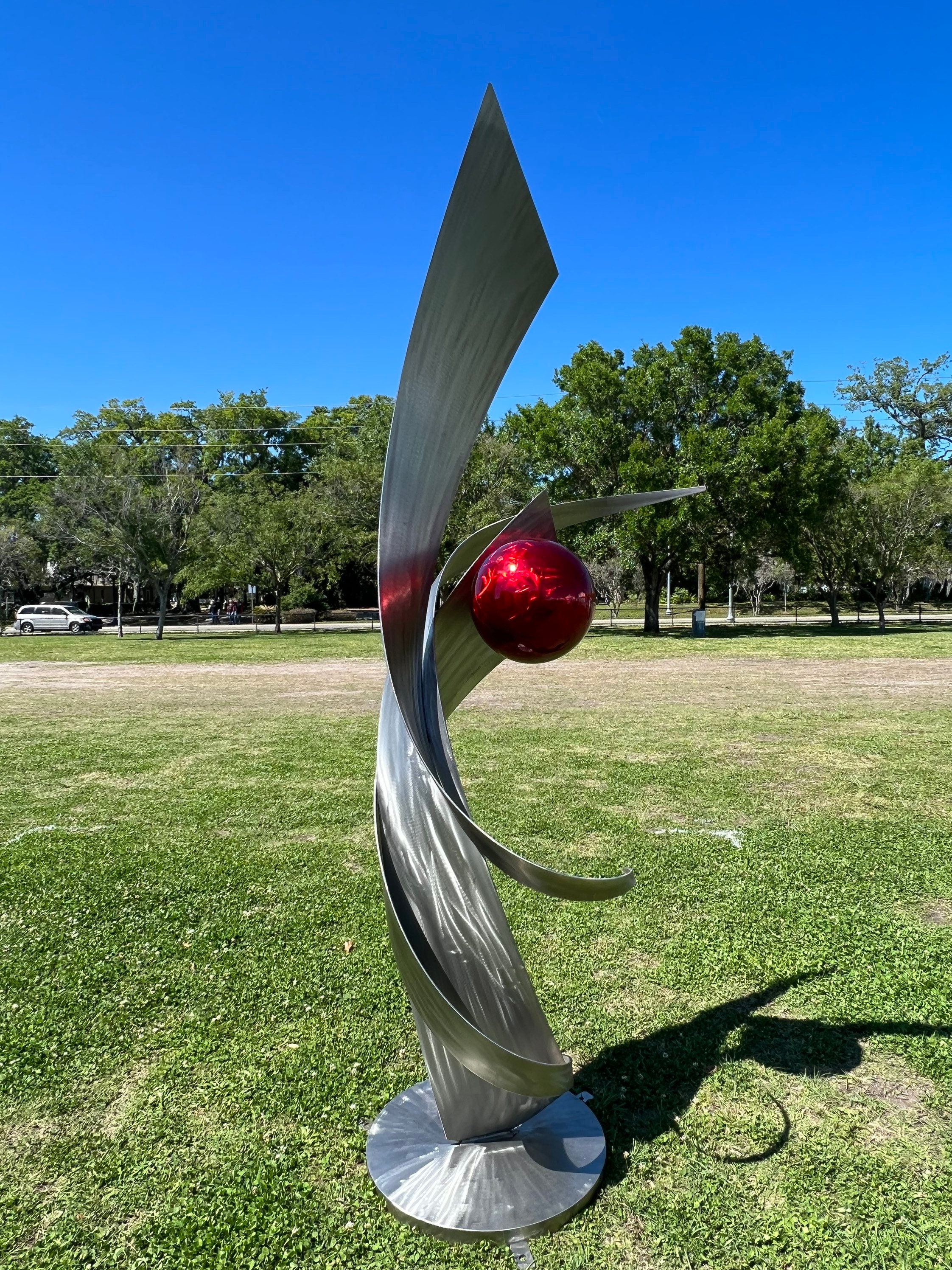 Metal Garden Art, Abstract Steel Sphere Sculpture, Large Ribbons - Etsy