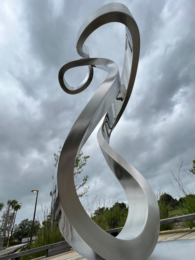 Garden Abstract Sculpture, High Polish Stainless Steel Metal Art, Large ...