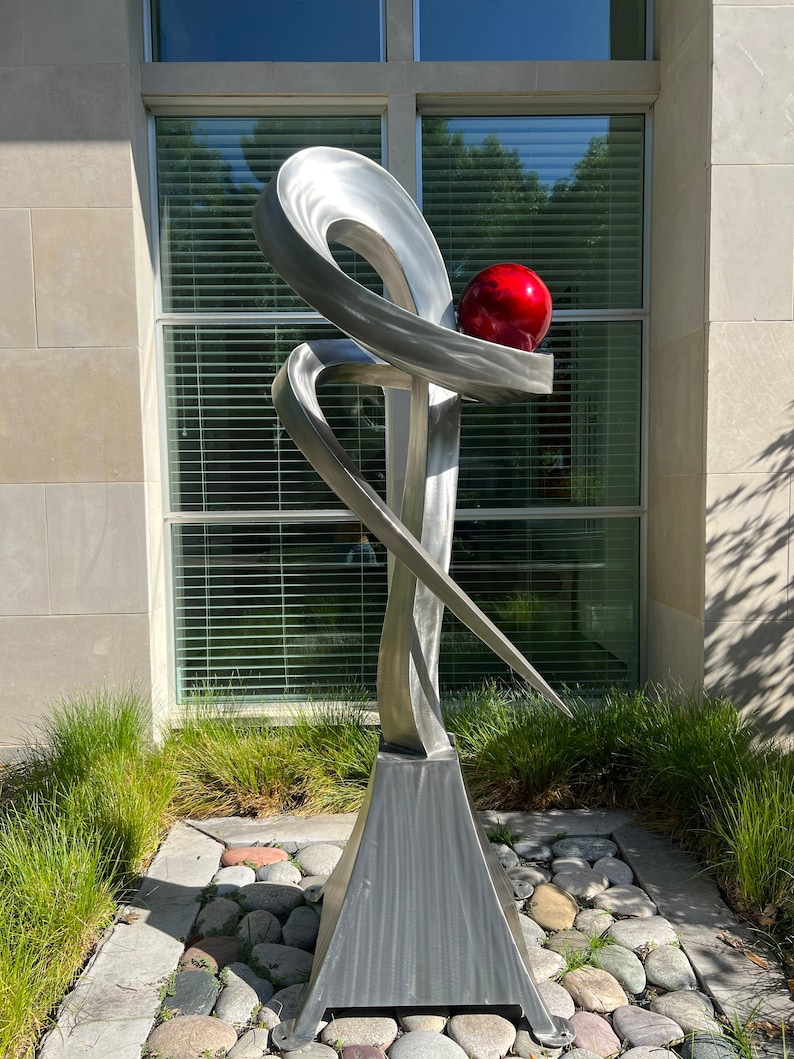 Large Abstract Outdoor Metal Sculpture, Elegant Steel Sculpture With ...