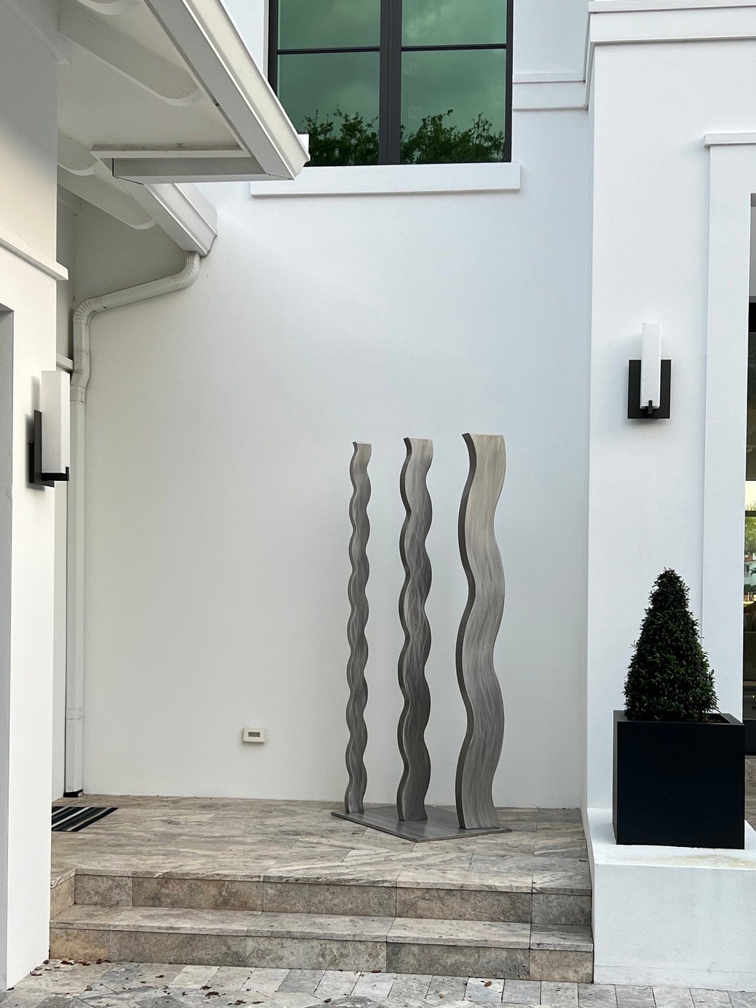 Tall Modern Outdoor Sculpture, Luxury Garden or Poolside Art, Stainless ...