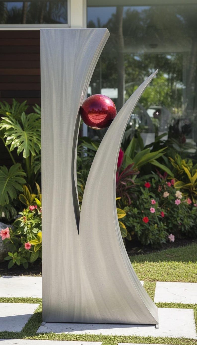 Abstract Garden Sculpture, Stainless Steel Outdoor Art, Powder Coated ...
