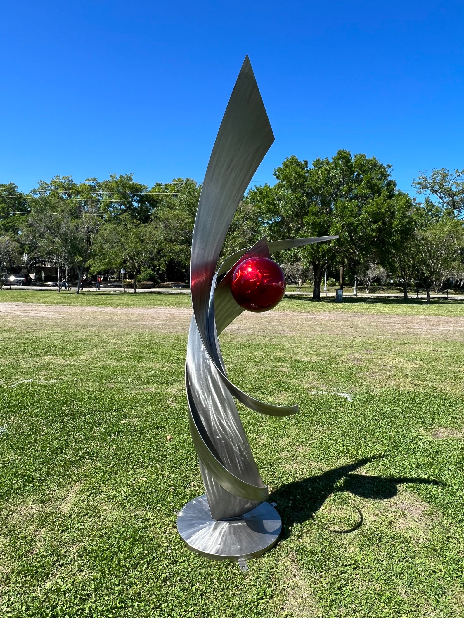 Metal Garden Art, Abstract Steel Sphere Sculpture, Large Ribbons - Etsy