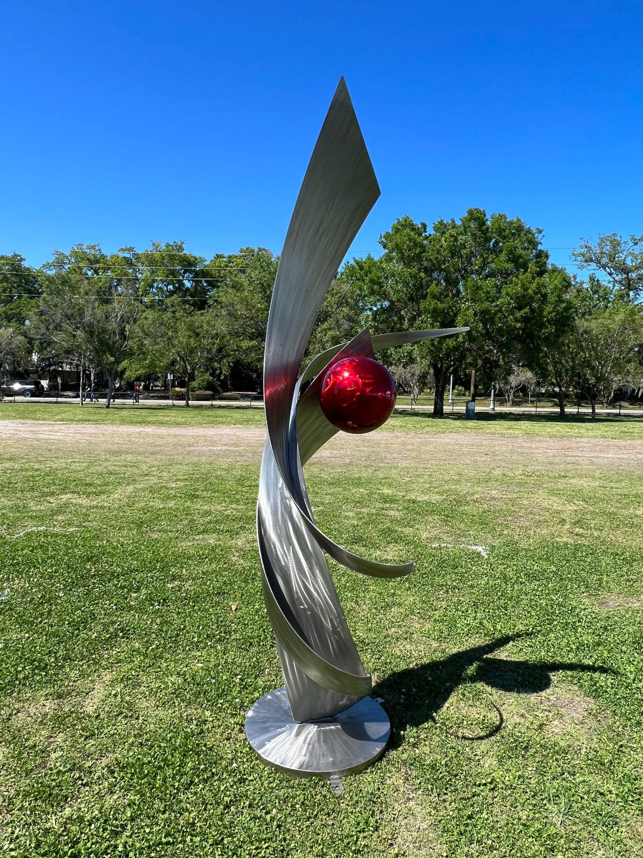 Metal Garden Art, Abstract Steel Sphere Sculpture, Large Ribbons - Etsy