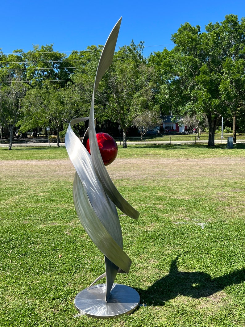 Metal Garden Art, Abstract Steel Sphere Sculpture, Large Ribbons - Etsy