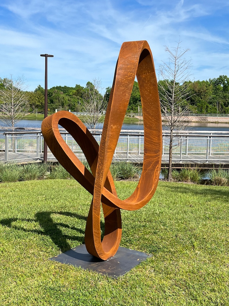Large Corten Steel Lawn Sculpture, Rustic Möbius Outdoor Art, Yard ...