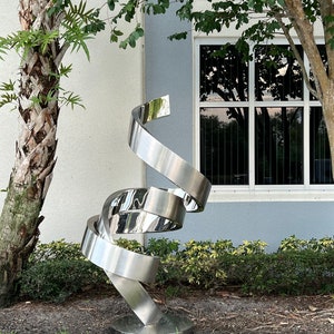 Abstract Ribbon Sculpture, Large Garden Statue, High Polished Stainless ...