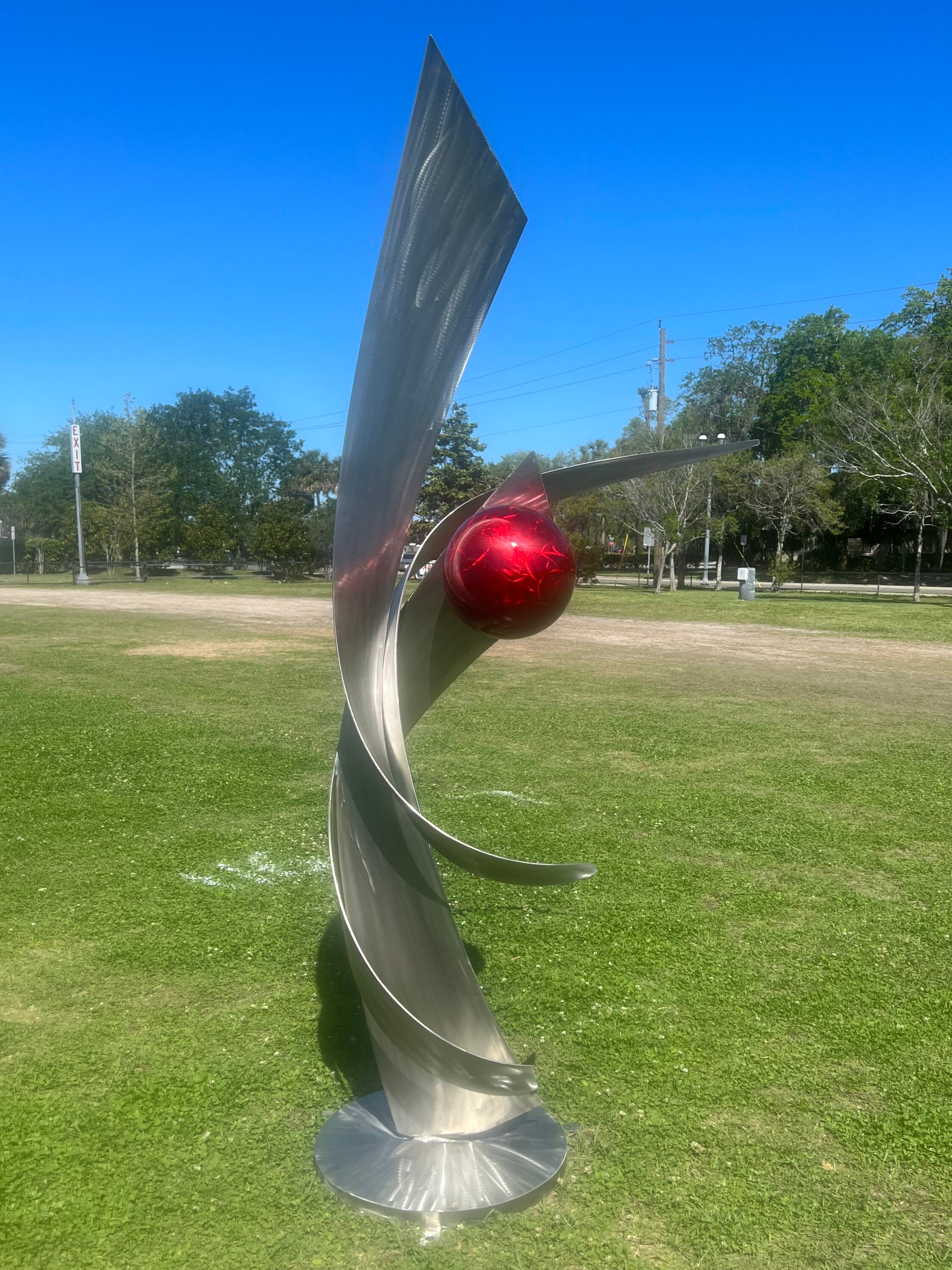 Metal Garden Art, Abstract Steel Sphere Sculpture, Large Ribbons - Etsy