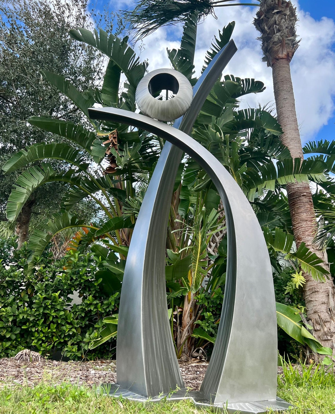 Large Abstract Yard Decor, Stainless Steel Garden Art, Polished Metal ...