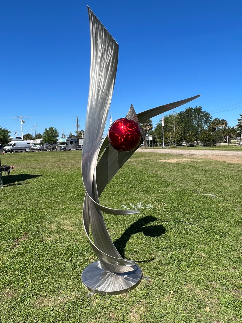 Metal Garden Art, Abstract Steel Sphere Sculpture, Large Ribbons - Etsy