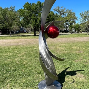 Metal Garden Art, Abstract Steel Sphere Sculpture, Large Ribbons - Etsy