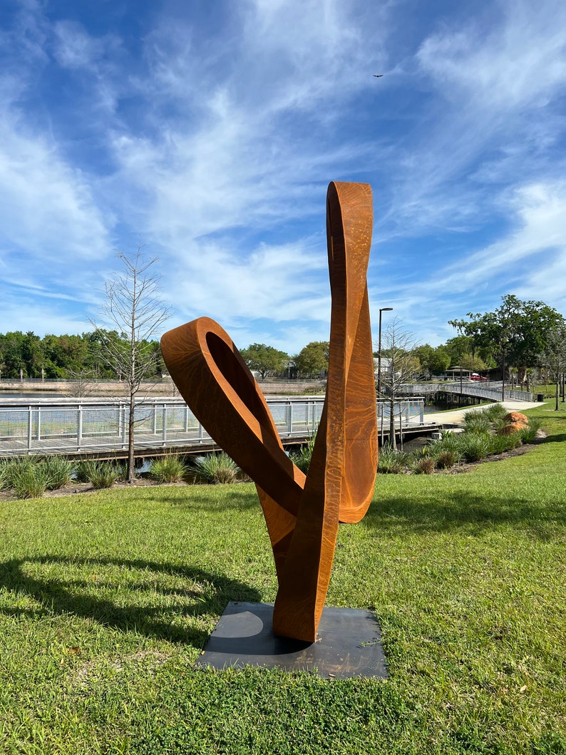 Large Corten Steel Lawn Sculpture, Rustic Möbius Outdoor Art, Yard ...