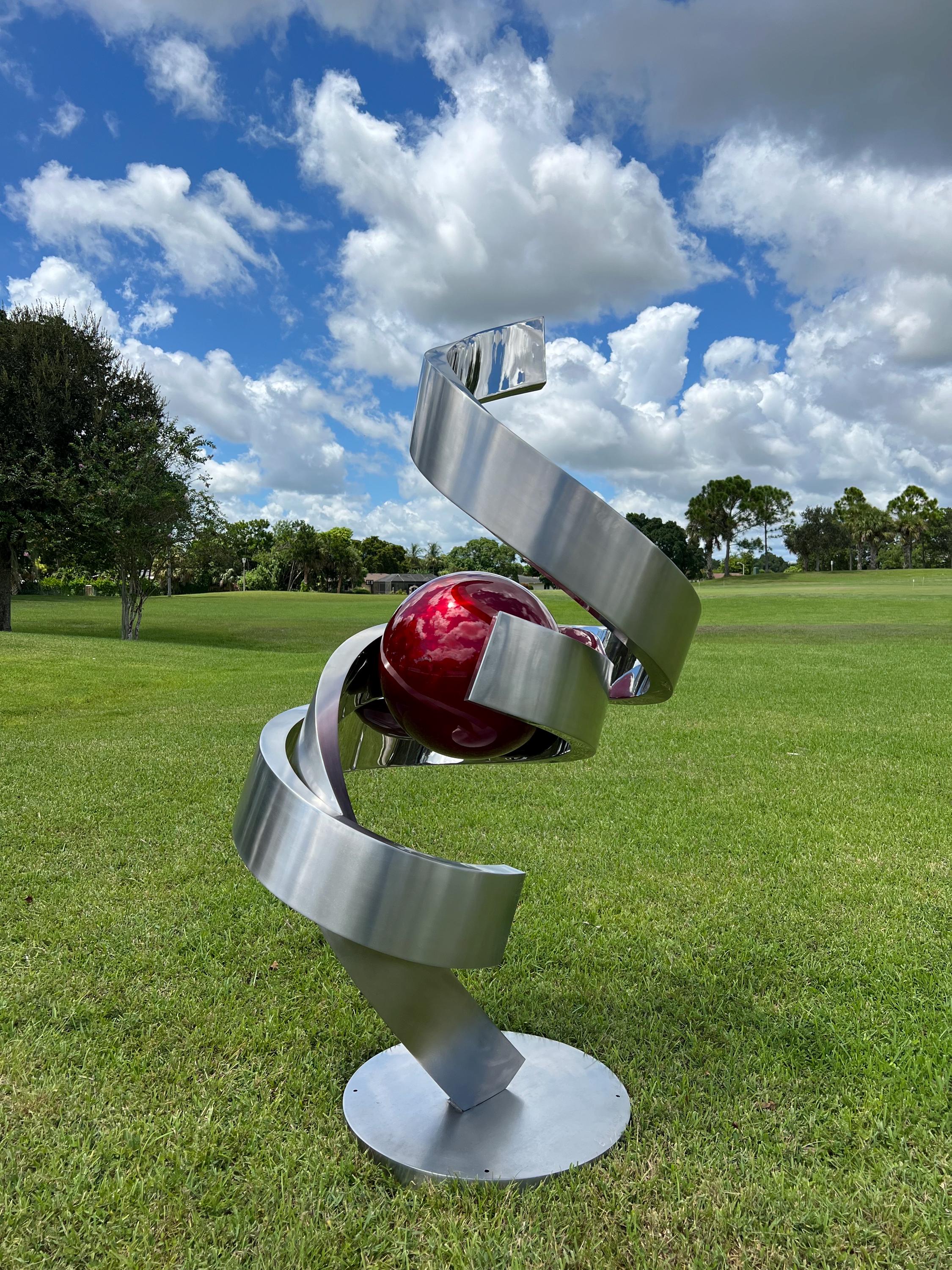 Abstract Ribbon Sculpture, Large Garden Statue, High Polished Stainless ...