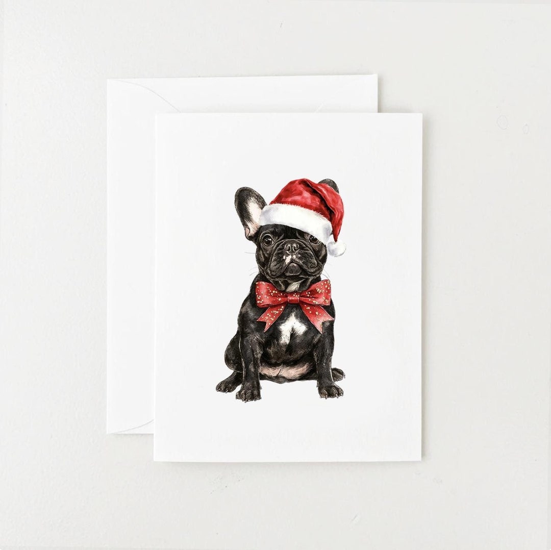 Black French Bulldog Christmas Cards, Holiday Cards Dog With Santa Hat ...