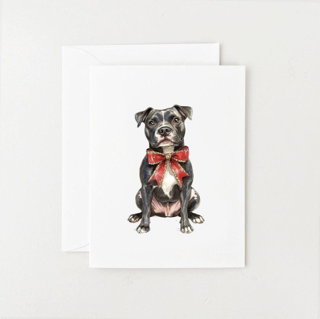Pit Bull Dog Christmas Cards, Watercolor Holiday Stationery - Etsy
