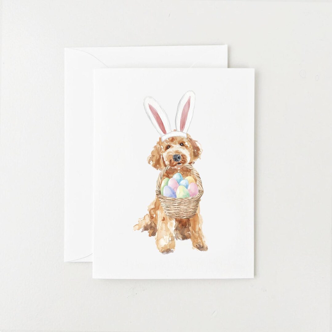 Labradoodle Easter Cards, Box Set of 8, Goldendoodle Bunny Dog With ...