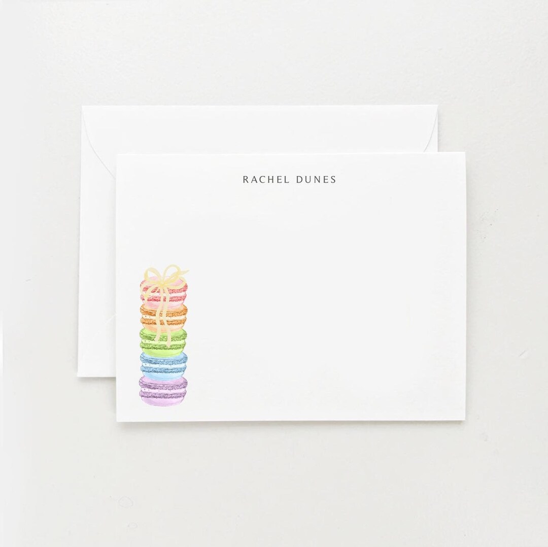 Macaron Note Cards, Rainbow Dessert Stationery Set, Personalized Set of ...