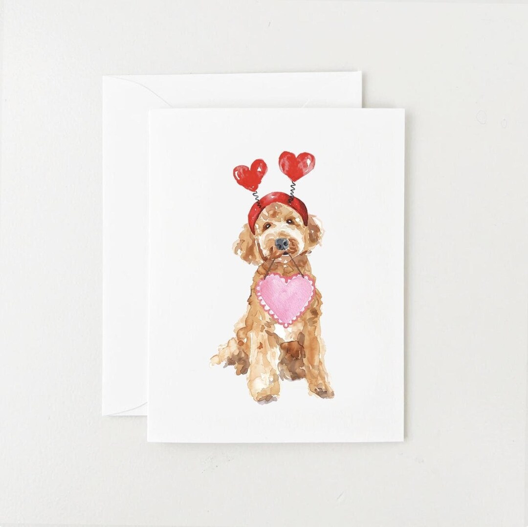 Labradoodle Valentine Cards, Box Set of 8, Watercolor Dog With Heart - Etsy