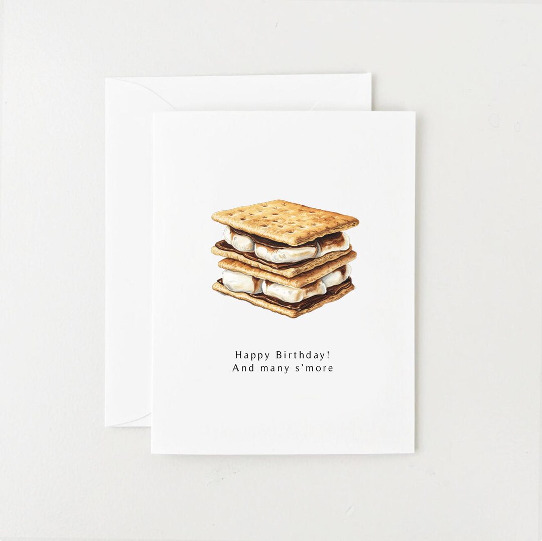S'mores Birthday Card, Funny Smore Watercolor Greeting Card - Etsy