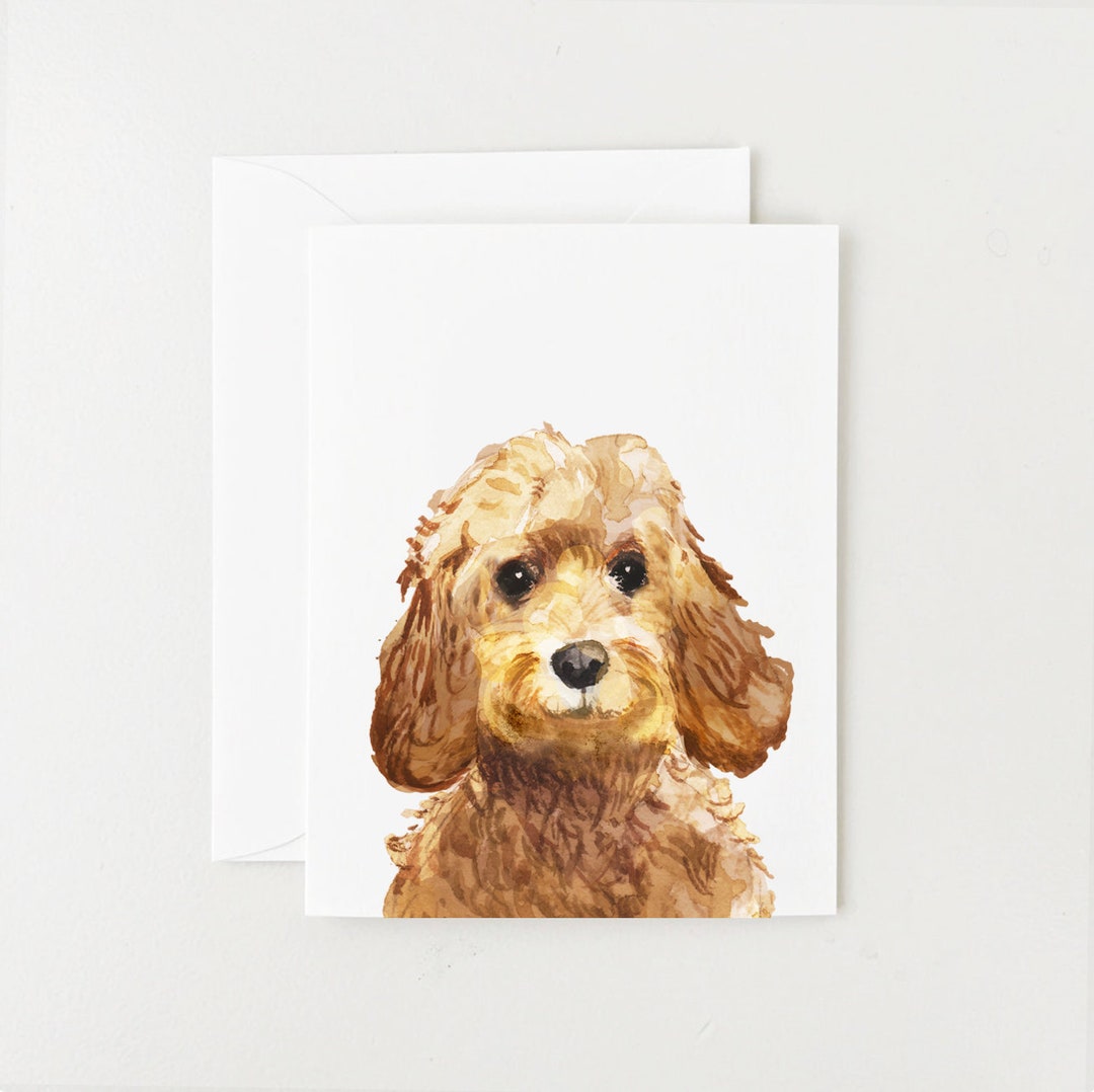 Apricot Cockapoo Card, Dog Thank You Card, Blank Card for Birthday, Red ...