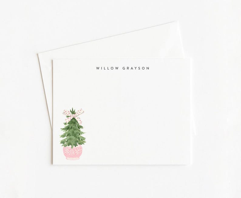 Personalized Christmas Tree Note Card Set: Watercolor Holiday ...