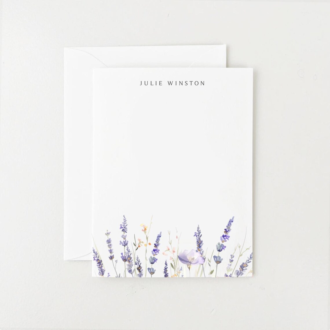 Lavender Note Card Set: Personalized Watercolor Stationery - Etsy