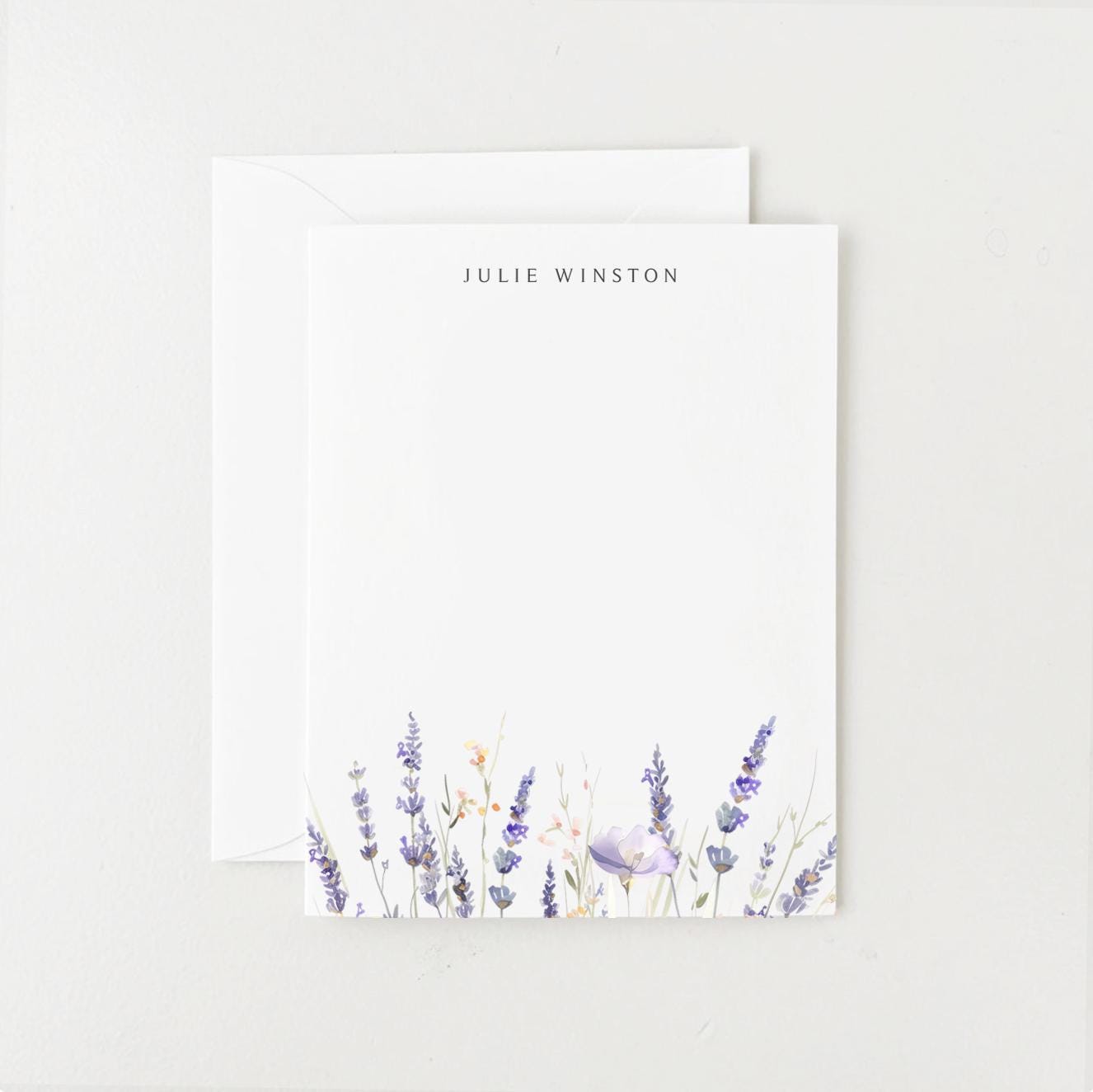 Lavender Note Card Set: Personalized Watercolor Stationery - Etsy