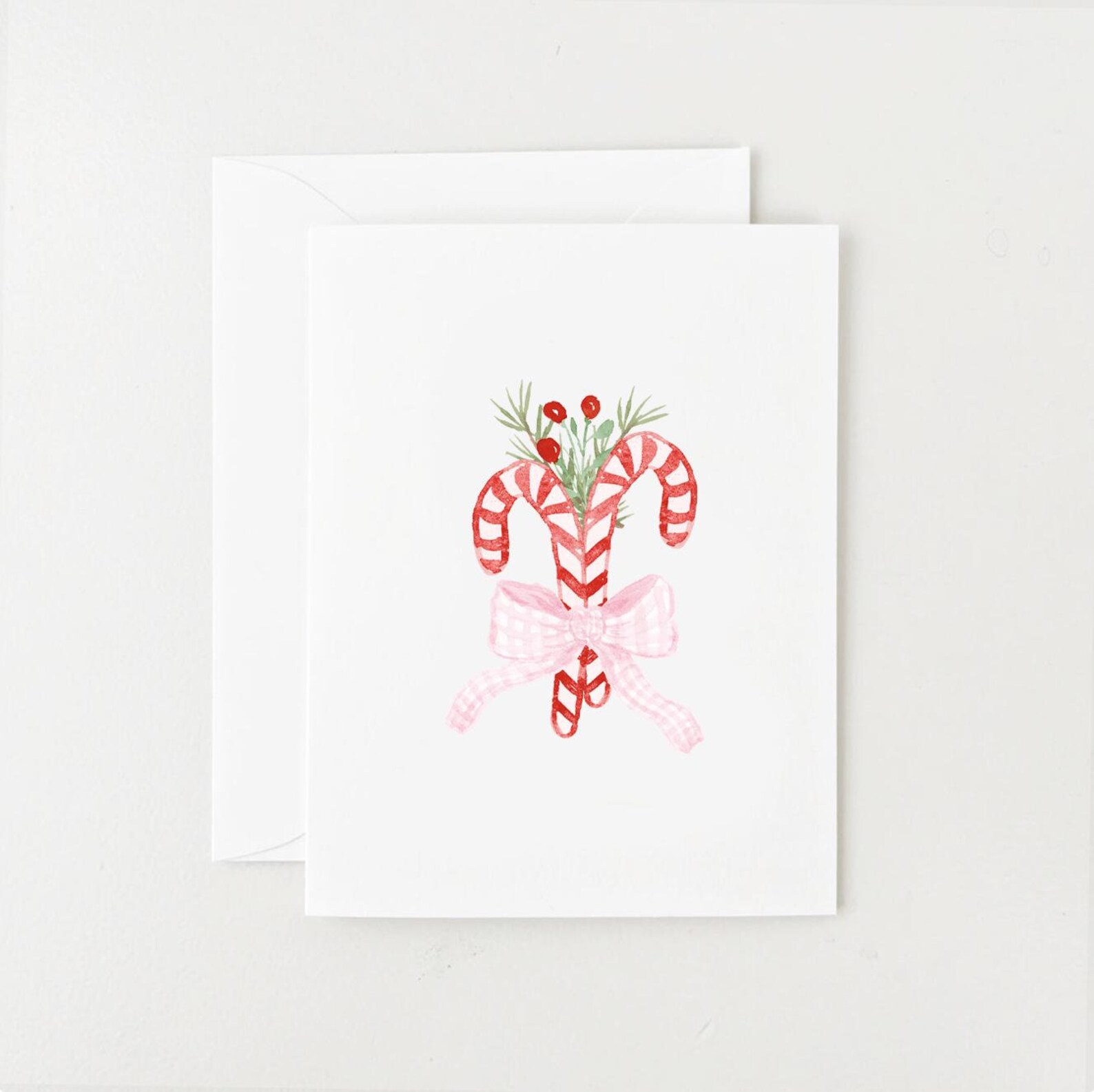 Candy Cane Christmas Card, Watercolor Holiday Cards - Etsy