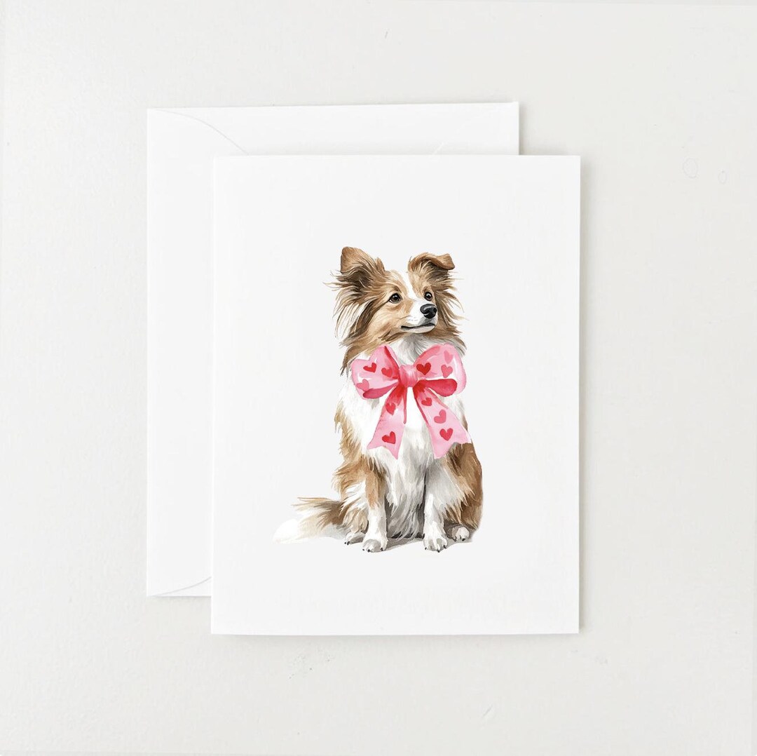 Sheltie Valentine's Cards, Box Set of 8, Watercolor Dog With Heart Bow ...