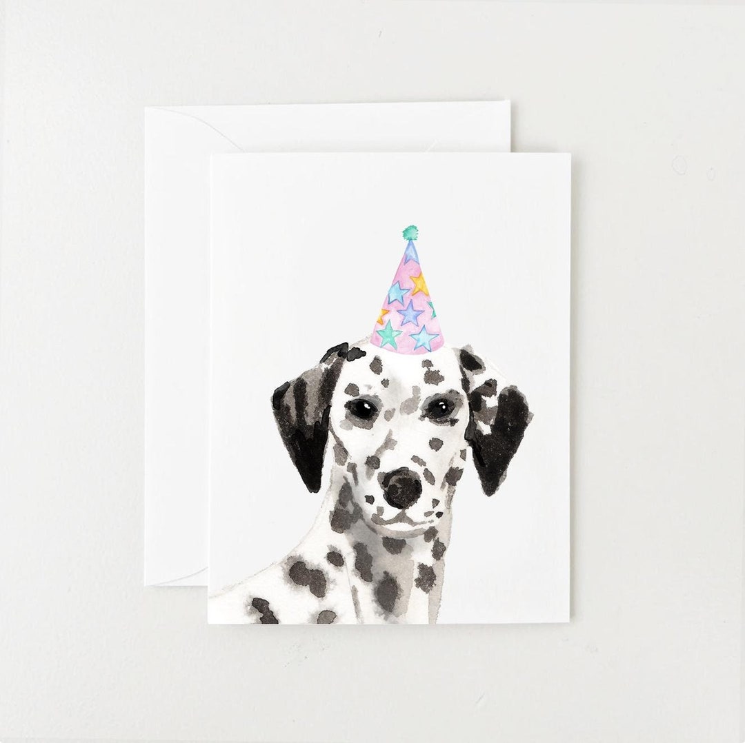 Dalmatian Birthday Card, Dog Party Hat Card for Birthday, Dalmatian ...
