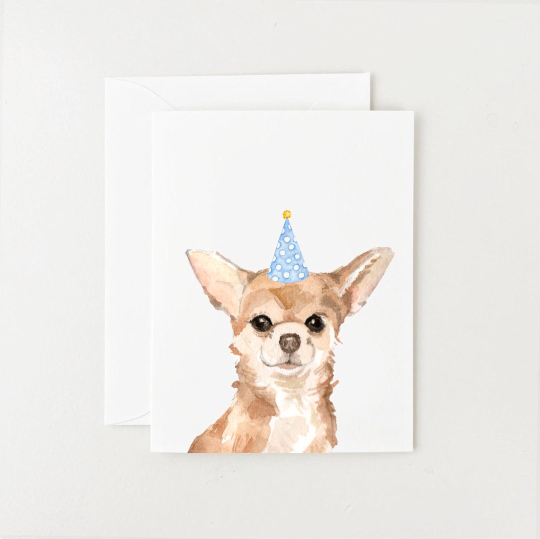 Chihuahua Card, Dog Birthday Card, Tan Chihuahua With Party Hat - Etsy