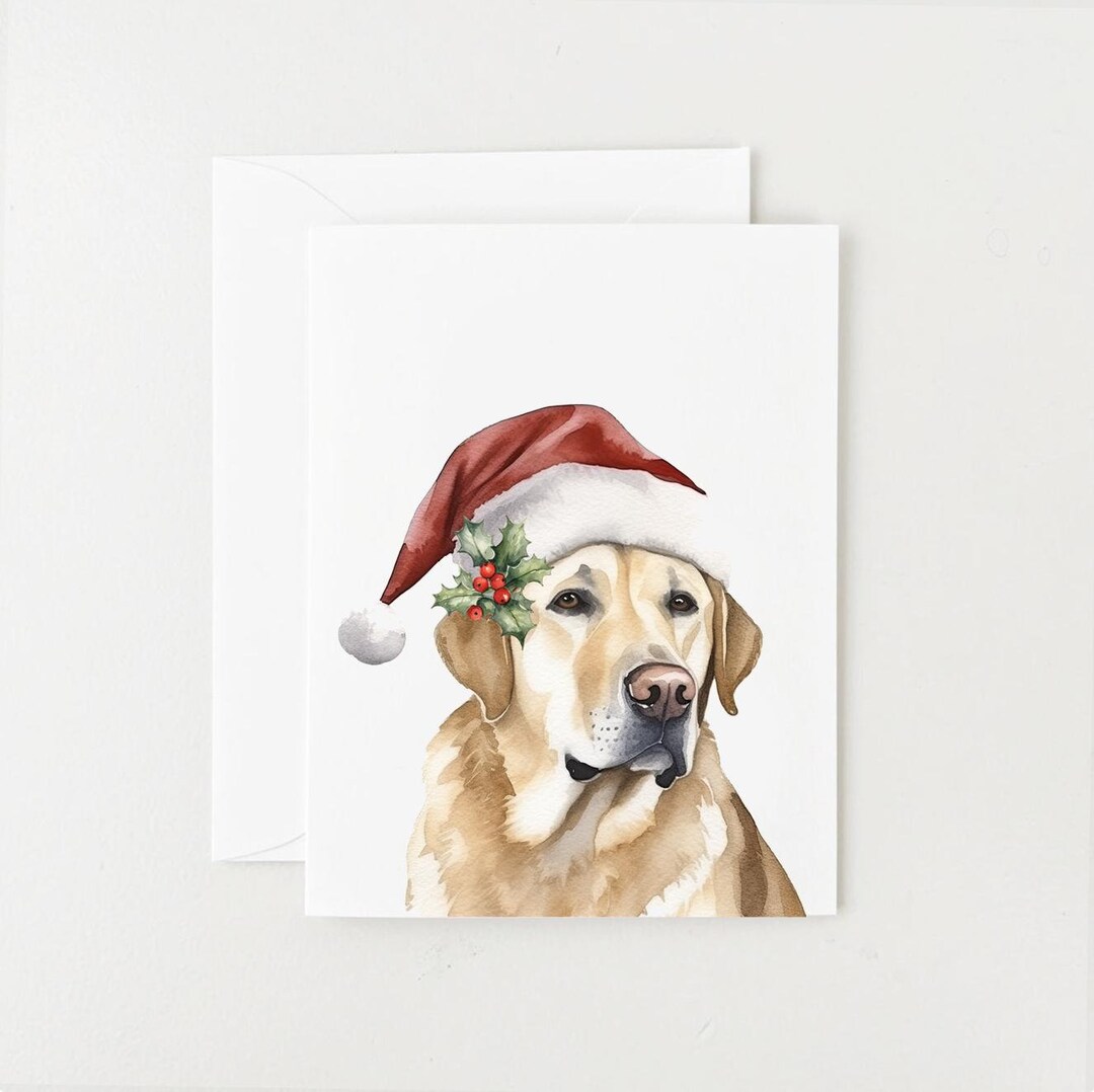 Golden Lab Christmas Cards, Watercolor Labrador Retriever With Santa ...