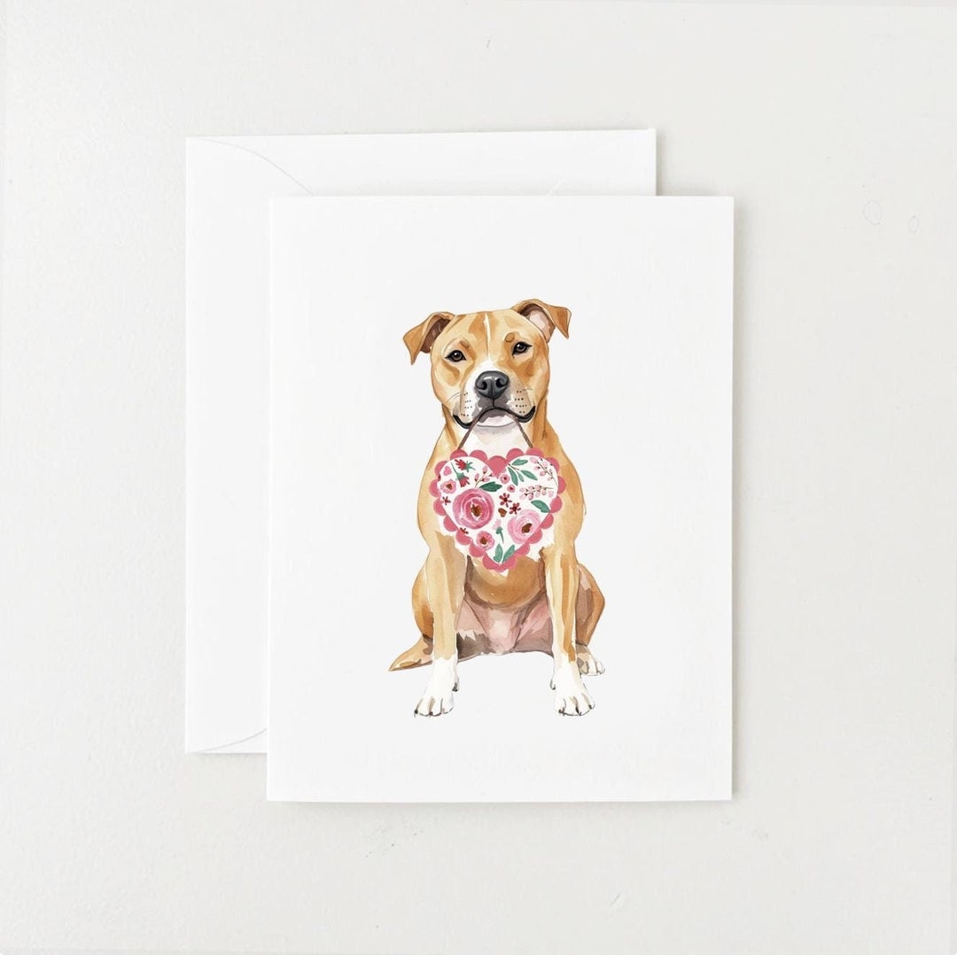 Pit Bull Valentines Cards, Box Set of 8, Watercolor Dog With Heart ...