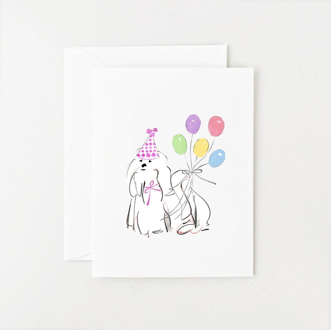 Maltese Card, Dog Birthday Card, Maltese Birthday Card With Party Hat ...