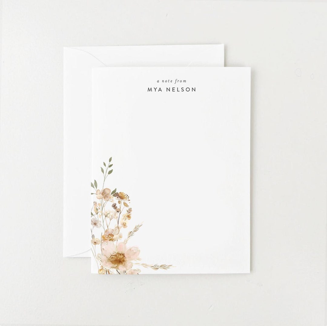 Wildflower Stationery Set, Personalized Set of 12, Monogrammed Flower ...