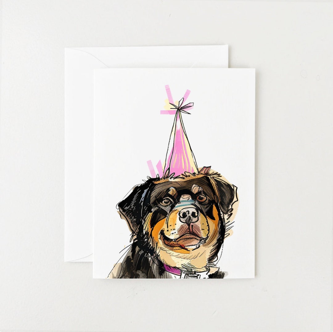 Rottweiler Birthday Card, Dog Birthday Cards, Blank Card Dog in Party ...