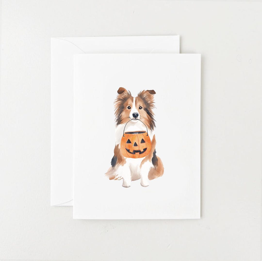 Halloween Sheltie Cards, Set of 8 Pumpkin Dog Stationery, Shetland ...