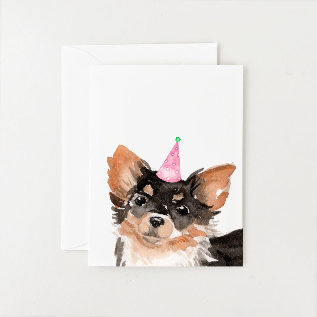 Chihuahua Card, Dog Birthday Card, Black Chihuahua With Party Hat - Etsy