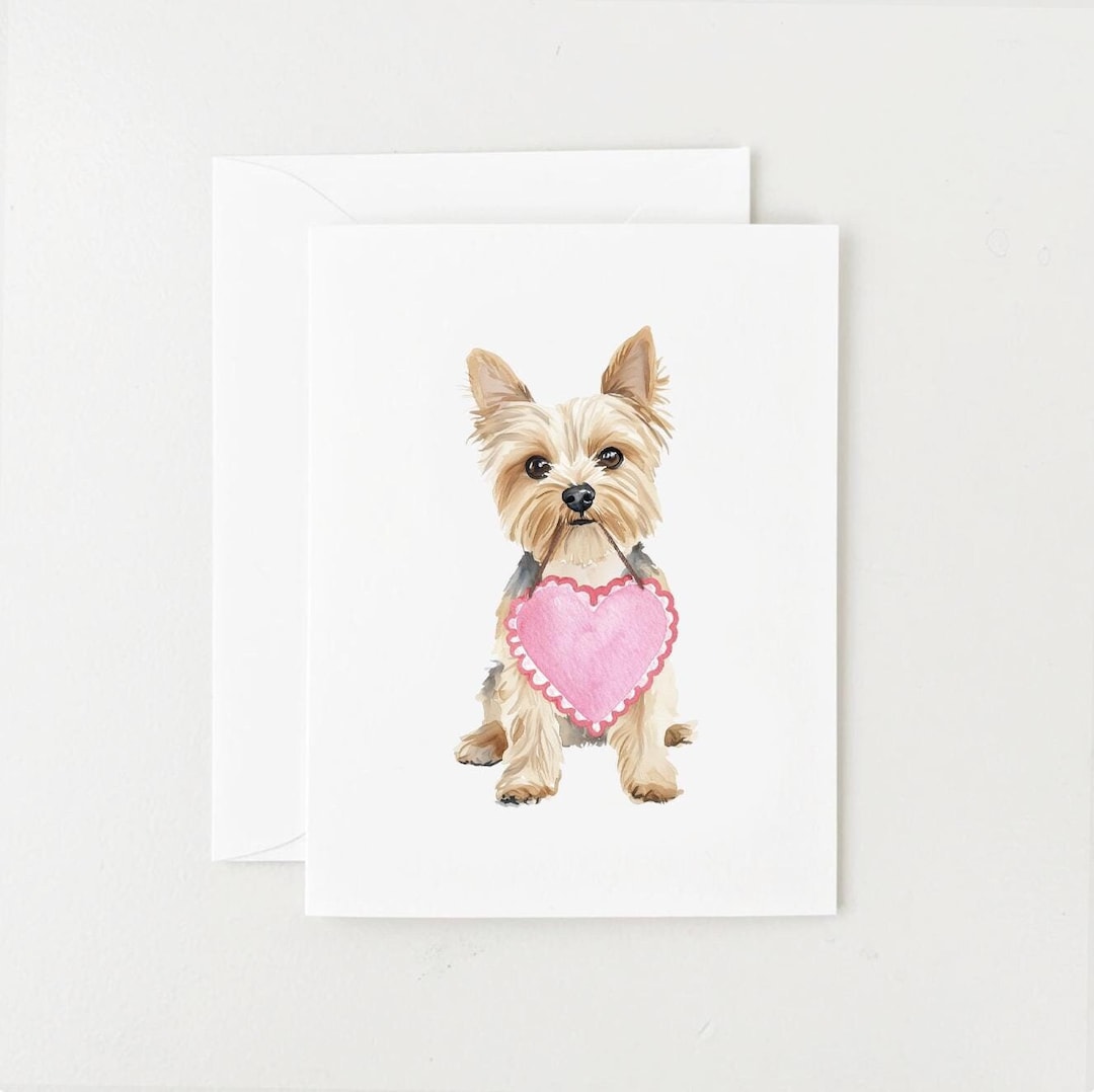 Yorkie Valentine Cards, Box Set of 8, Watercolor Dog With Heart - Etsy