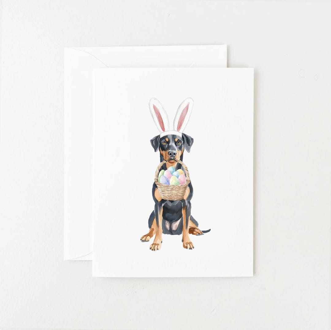 Doberman Easter Cards, Box Set of 8, Doberman Pinscher, Bunny Ears and ...