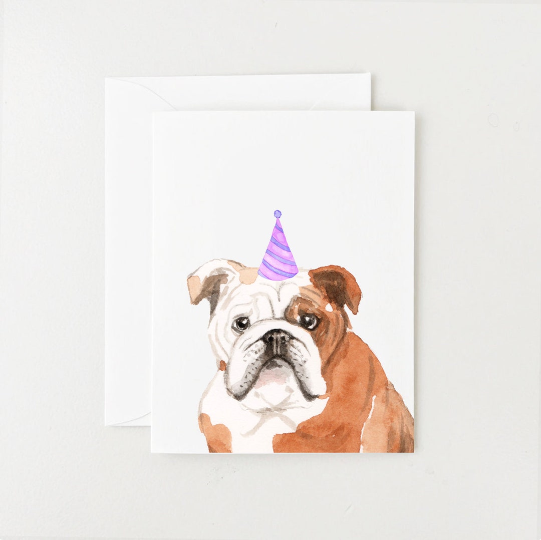 English Bulldog Birthday Card, Dog Greeting Card Set, Bulldog Card for ...