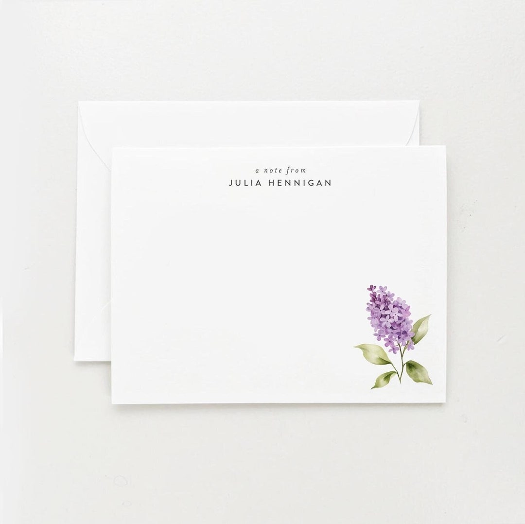 Lilac Note Cards, Wildflower Stationery Set, Personalized Set of 12 ...