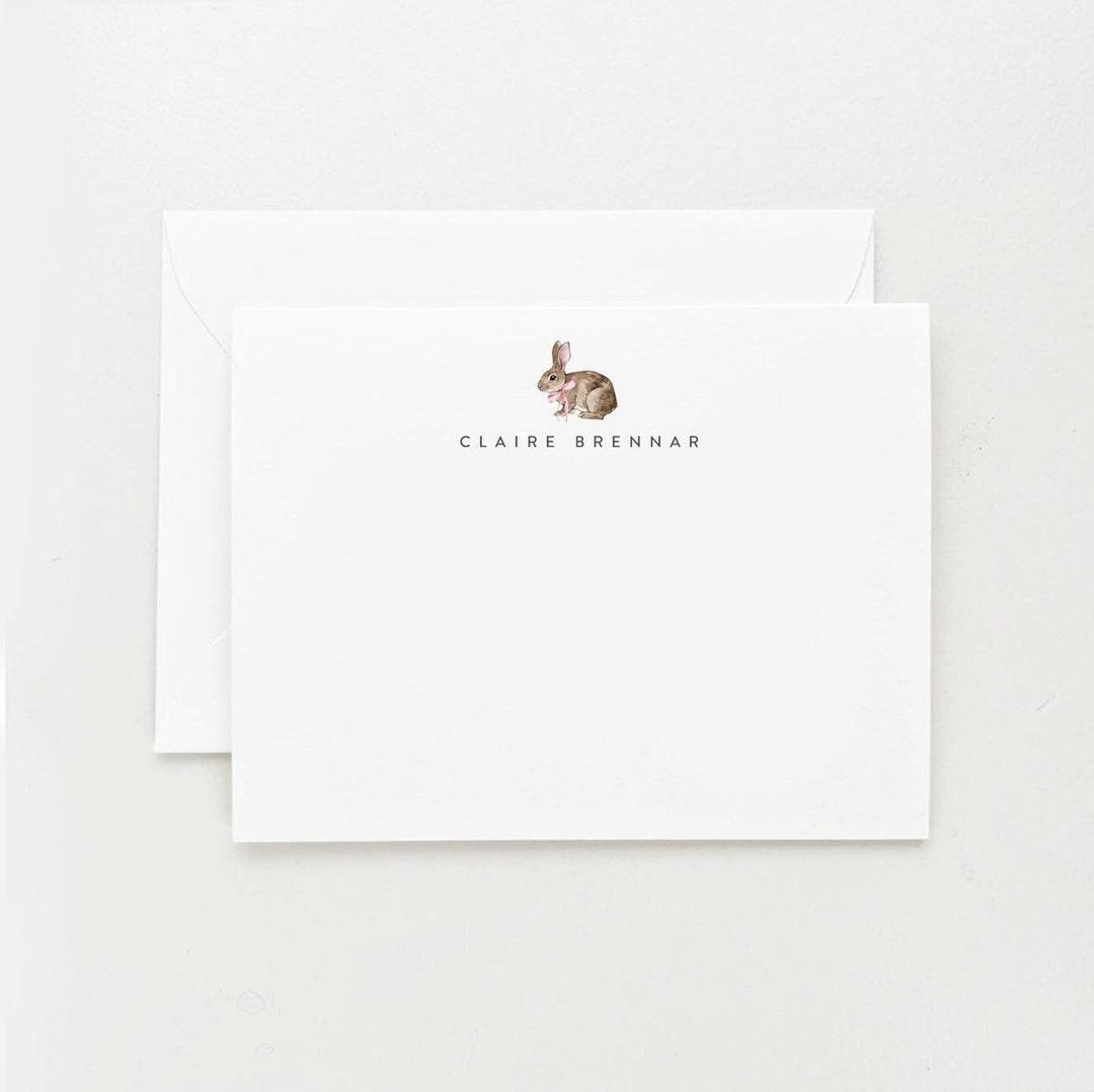 Bunny Stationery Set of 12, Watercolor Rabbit Note Cards, Cute Bunny ...