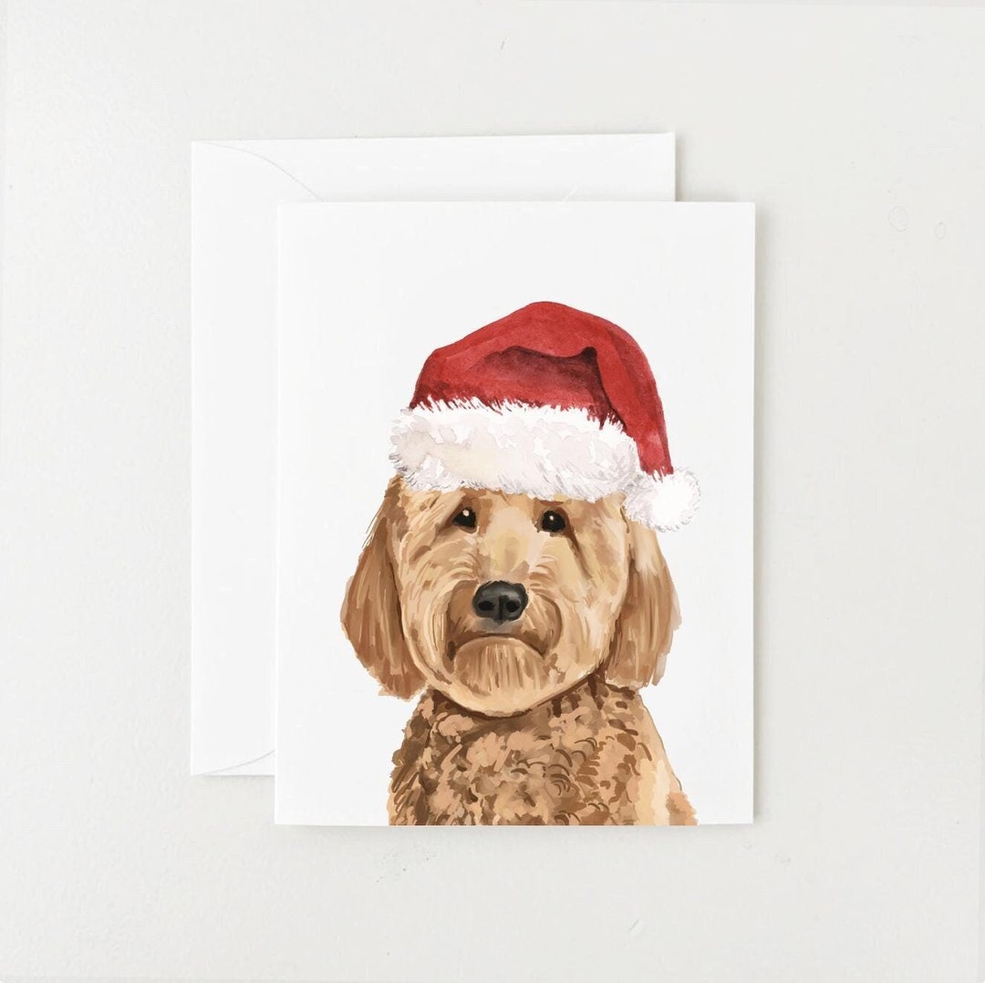 Goldendoodle Labradoodle Cards, Box of 8, Christmas Dog With Santa Hat ...