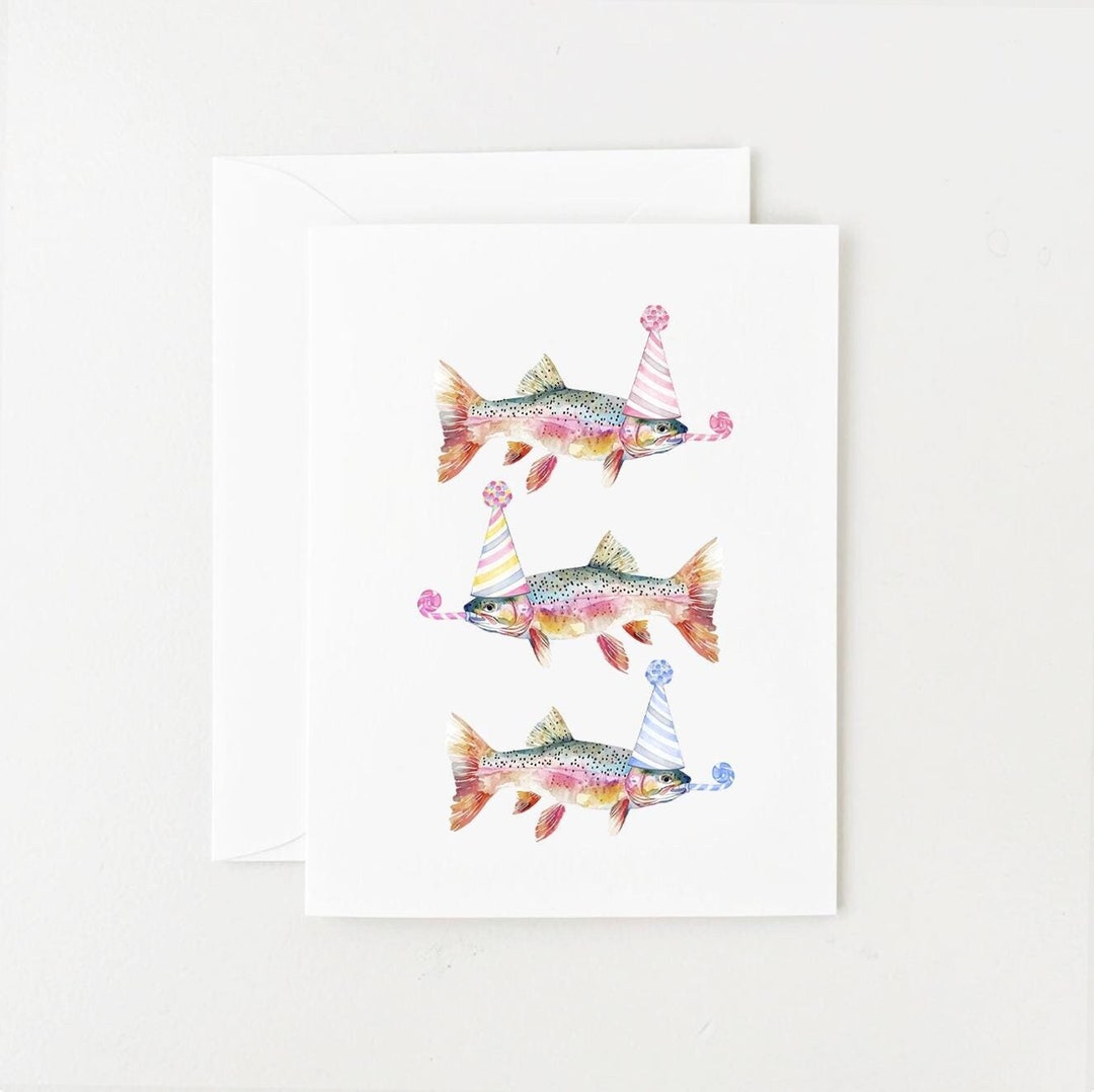 Fish Birthday Card, Funny Trout Birthday Card, Fish in Party Hat - Etsy